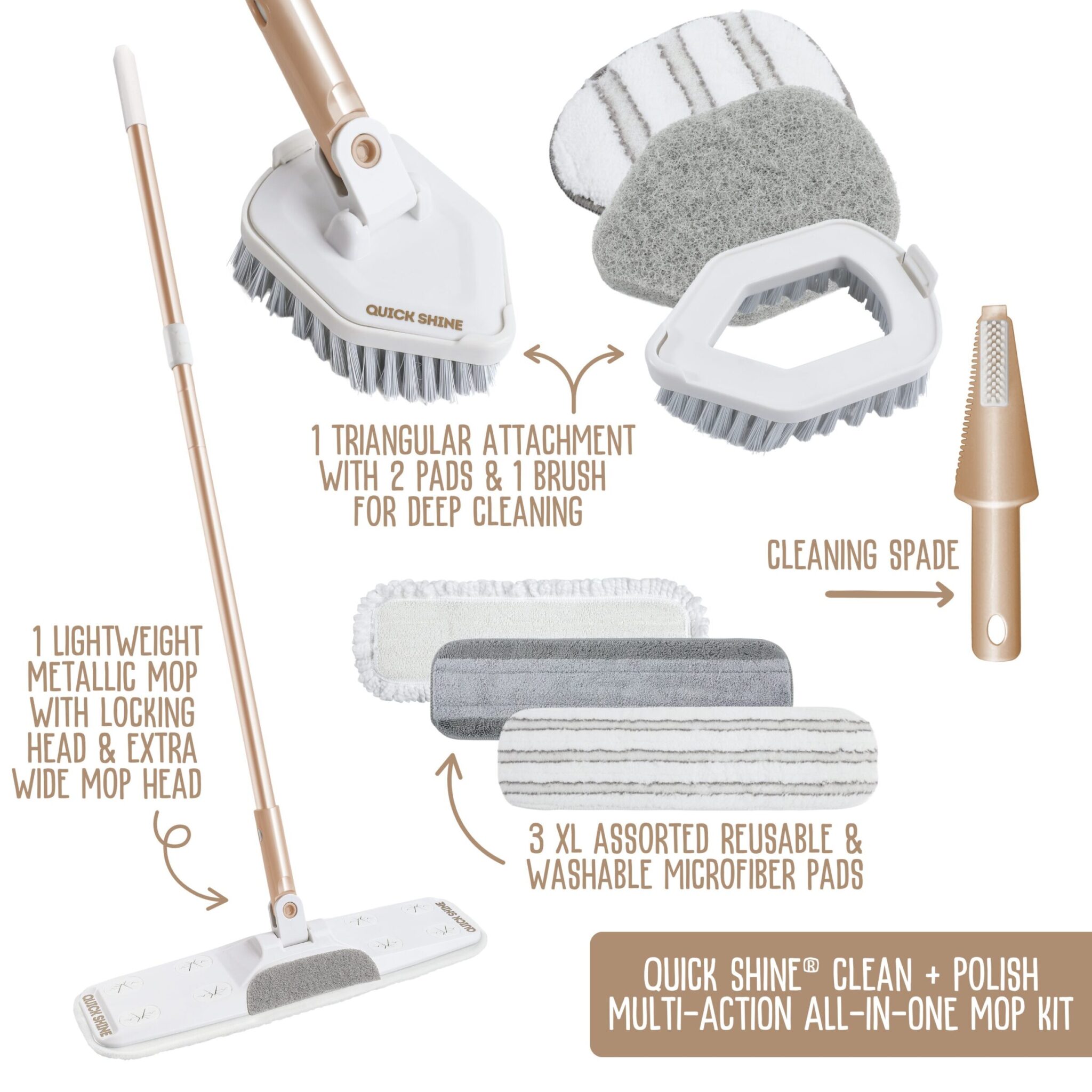 Quick Shine ® Clean + Polish All-In-One Multi-Action Mop Kit - Quick ...