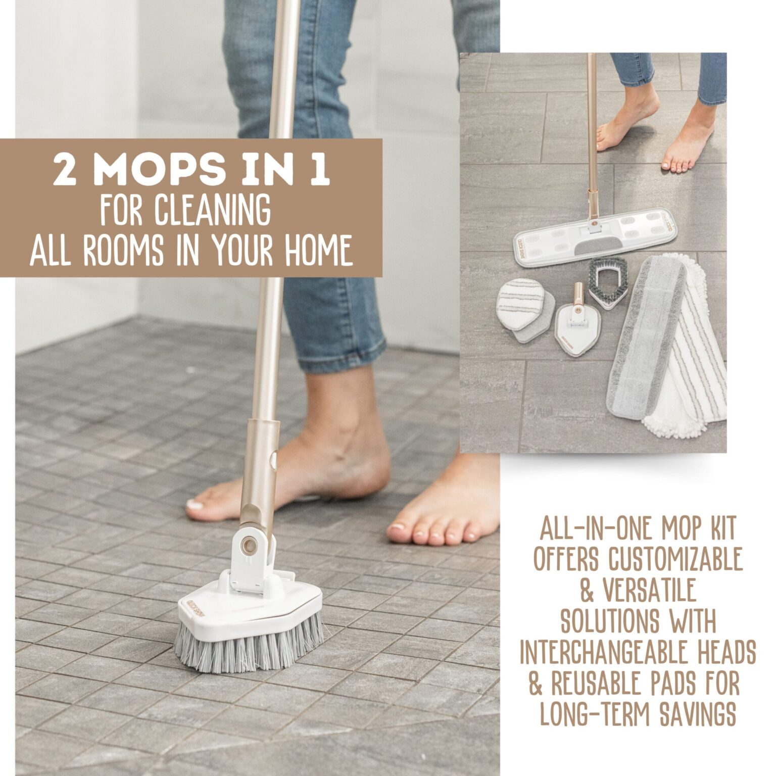 Quick Shine ® Clean + Polish All-In-One Multi-Action Mop Kit - Quick ...